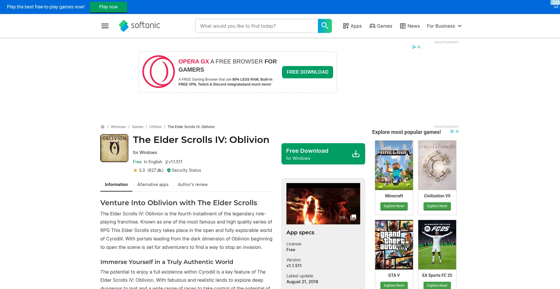 The-elder-scrolls-iv-oblivion.en.softonic.com 评论 – 这个网站安全可靠吗？